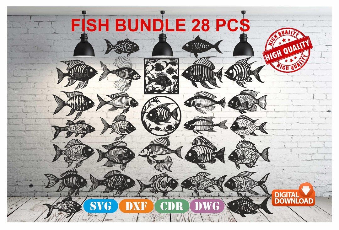 Fish Bundle Wall Art Decor Vector File for Laser Cutting , Plasma ...