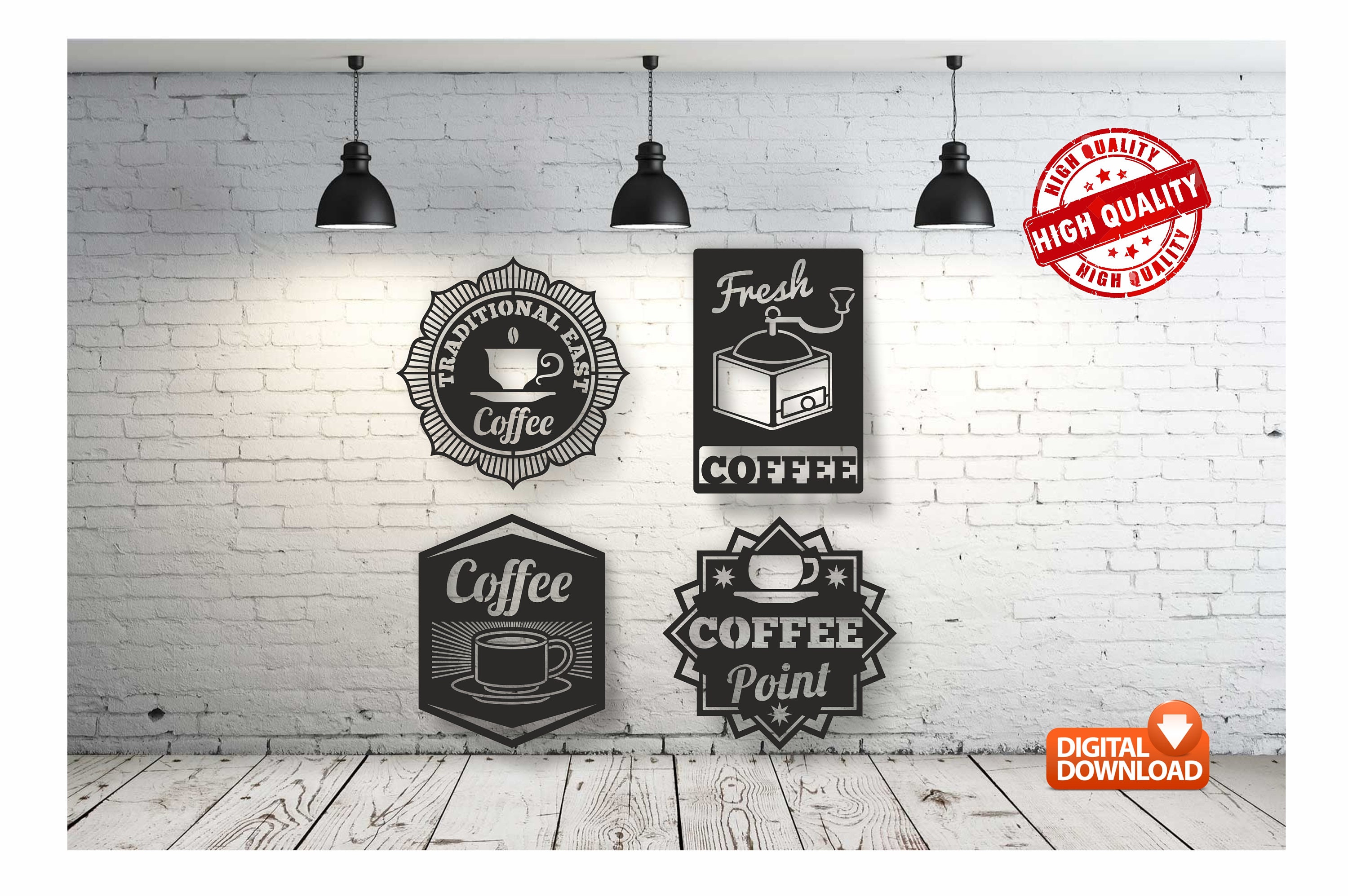 Coffee Shop Wall Decor Bundle Vector Drawing File for Laser Cutting ...