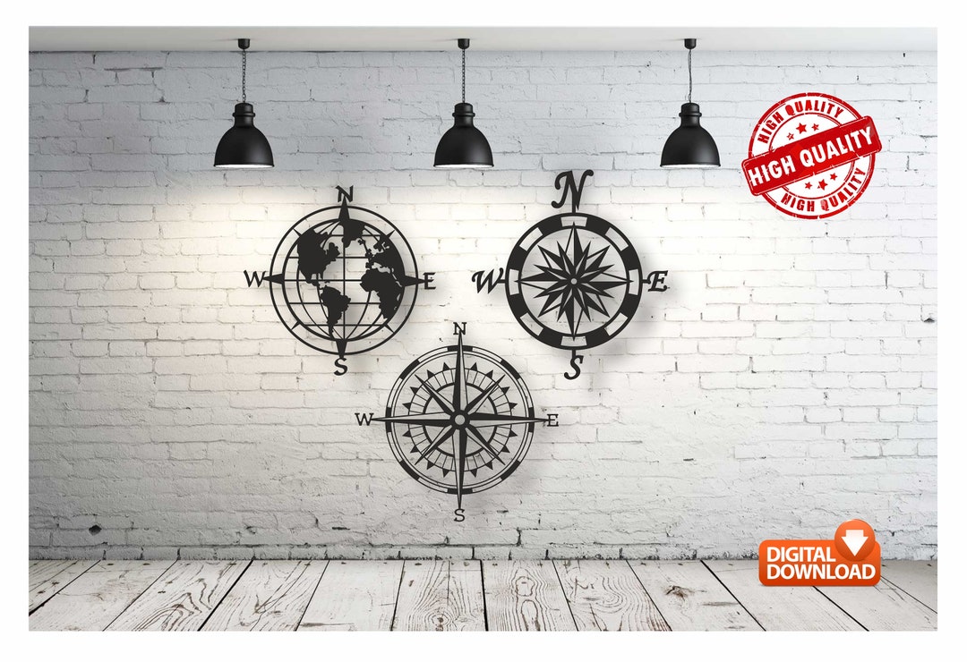 Compass Wall Art Decor Vector Drawing File for Laser Cutting , Plasma ...