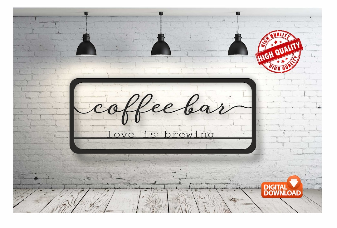 Coffee Bar Wall Art Decor Vector Drawing File for Laser Cutting ...