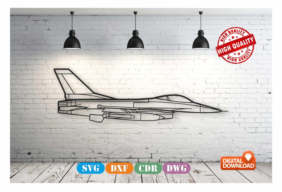 F16 Falcon Aircraft Silhouette Metal Wall Art Decor Laser Cutting ...