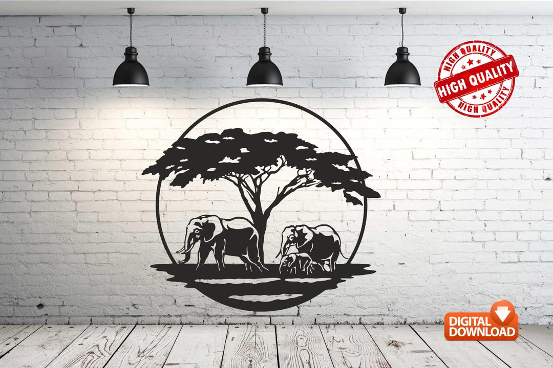 Elephant Wall Art Decor Vector File for Laser Cutting , Plasma Cutting ...