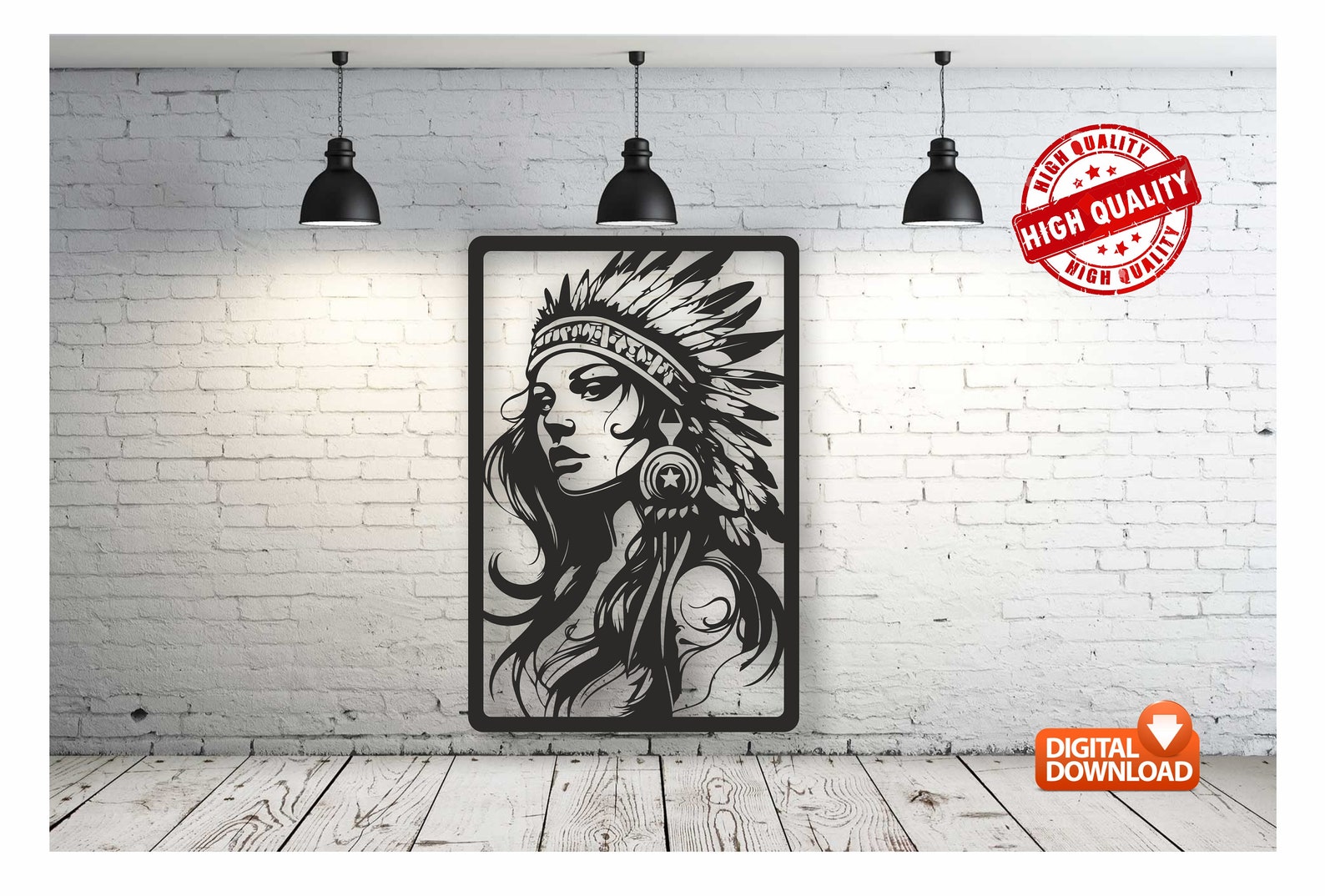 Native American Woman Wall Art Decor Vector Drawing File for Laser ...