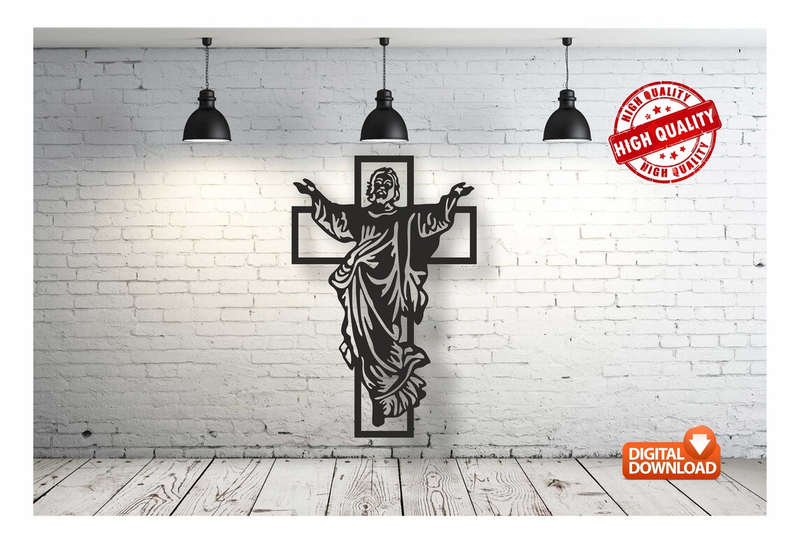 Jesus and Cross Wall Art Decor Vector File for Laser Cutting , Plasma ...