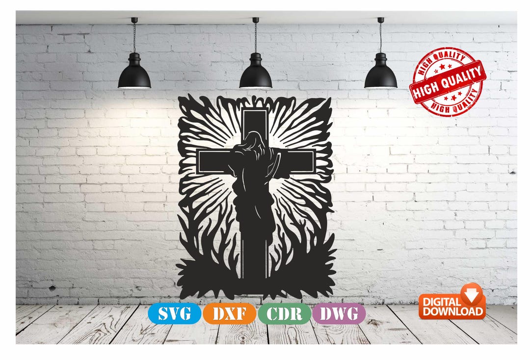 Jesus and Cross Wall Art Decor Vector File for Laser Cutting , Plasma ...