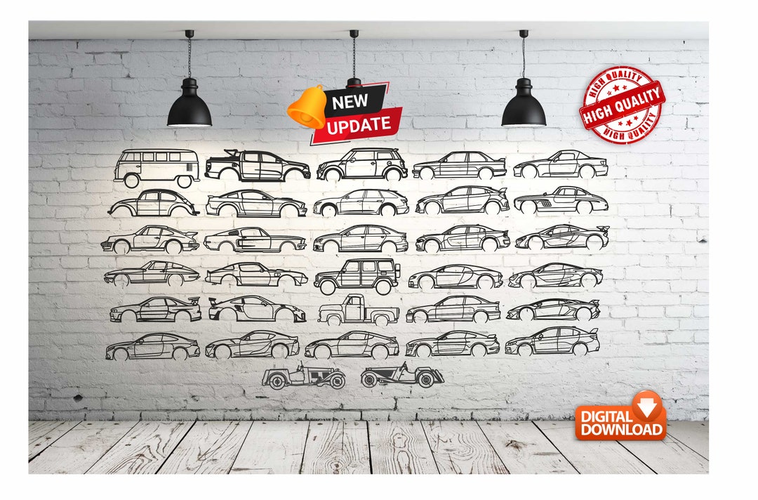 Lot voiture pour fichier vectoriel de décoration murale pour découpe ...