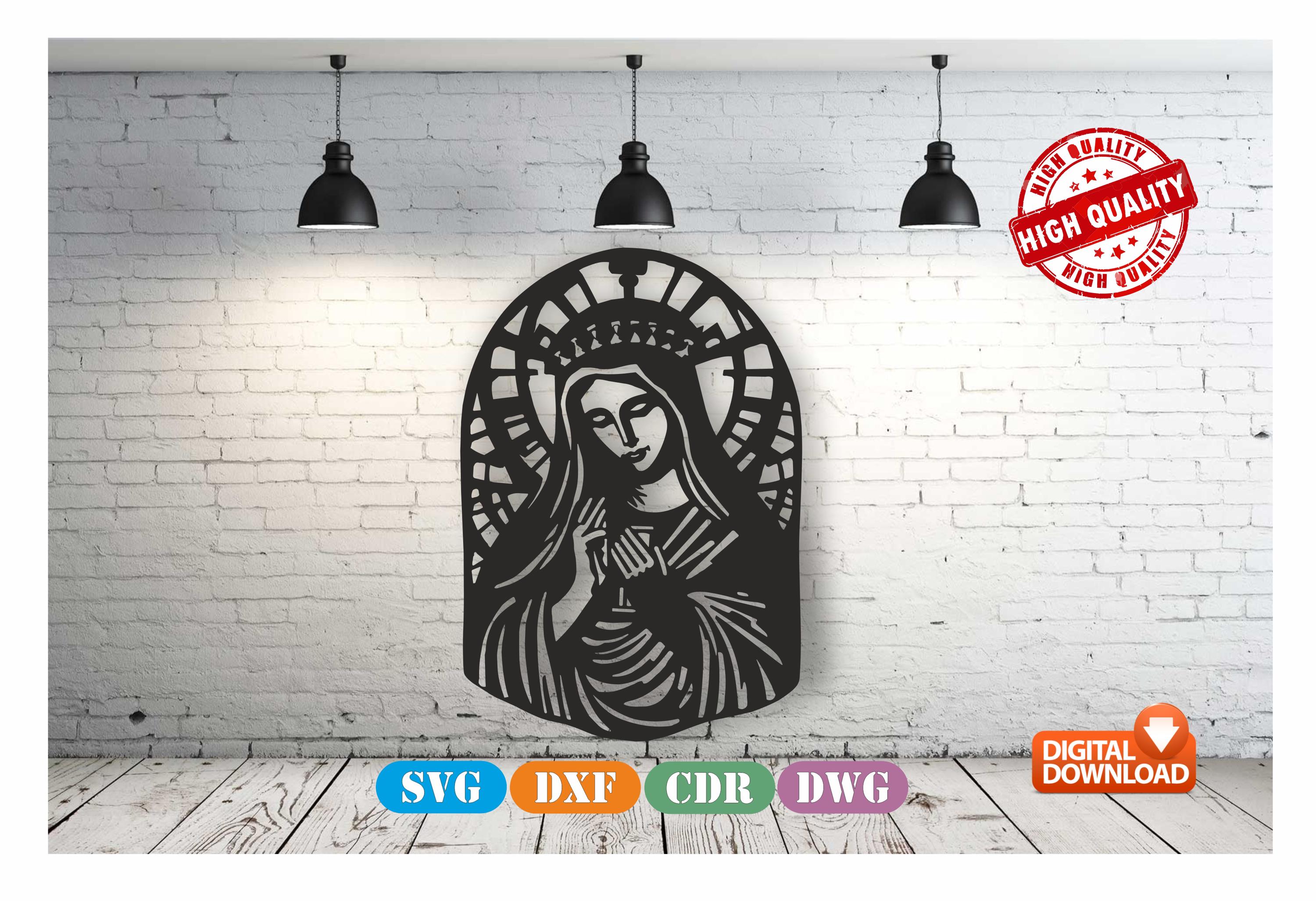 Virgin Mary Wall Art Decor Vector File for Laser Cutting , Plasma ...