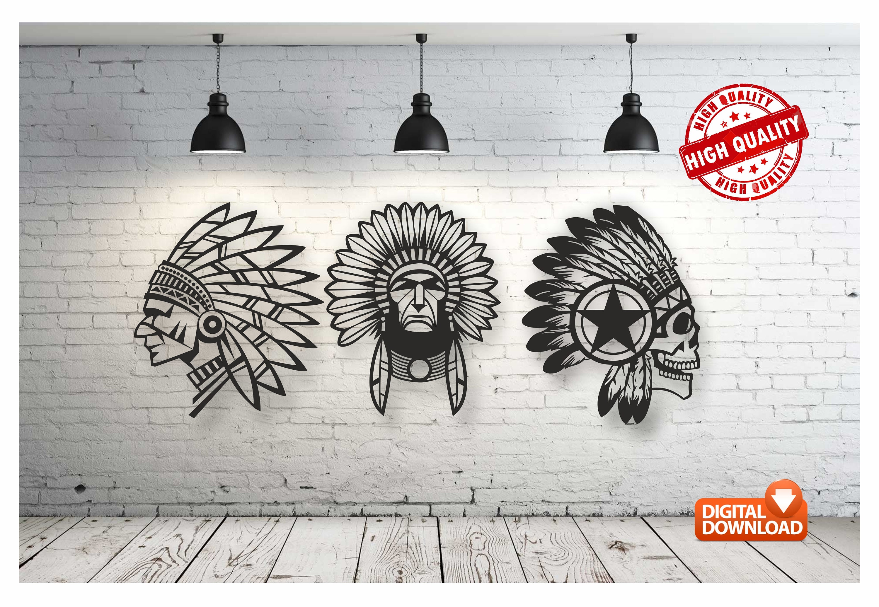 Native American Wall Decor Bundle Vector Drawing File for Laser Cutting ...