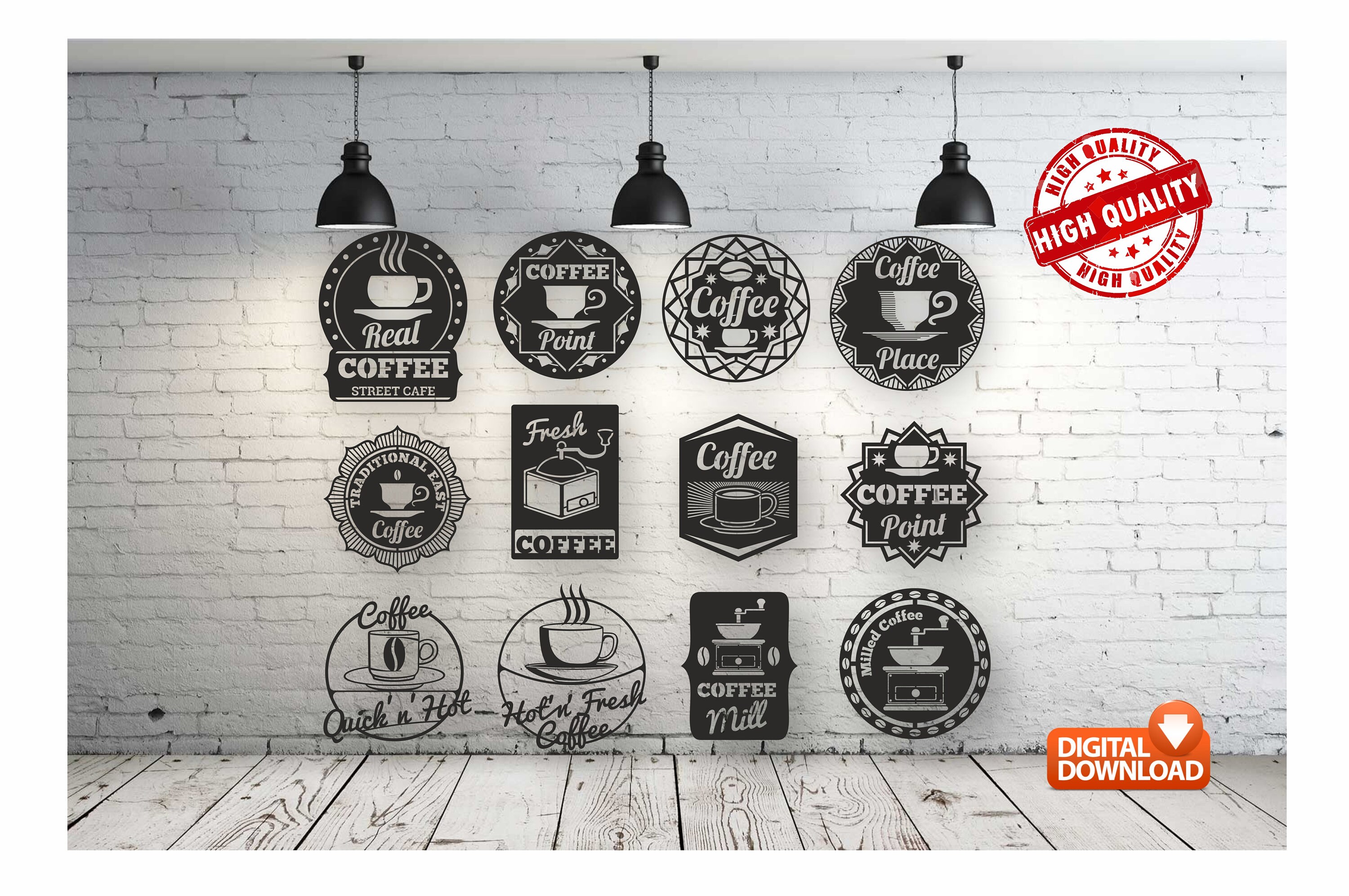 Coffee Shop Wall Decor Bundle Vector Drawing File for Laser Cutting ...
