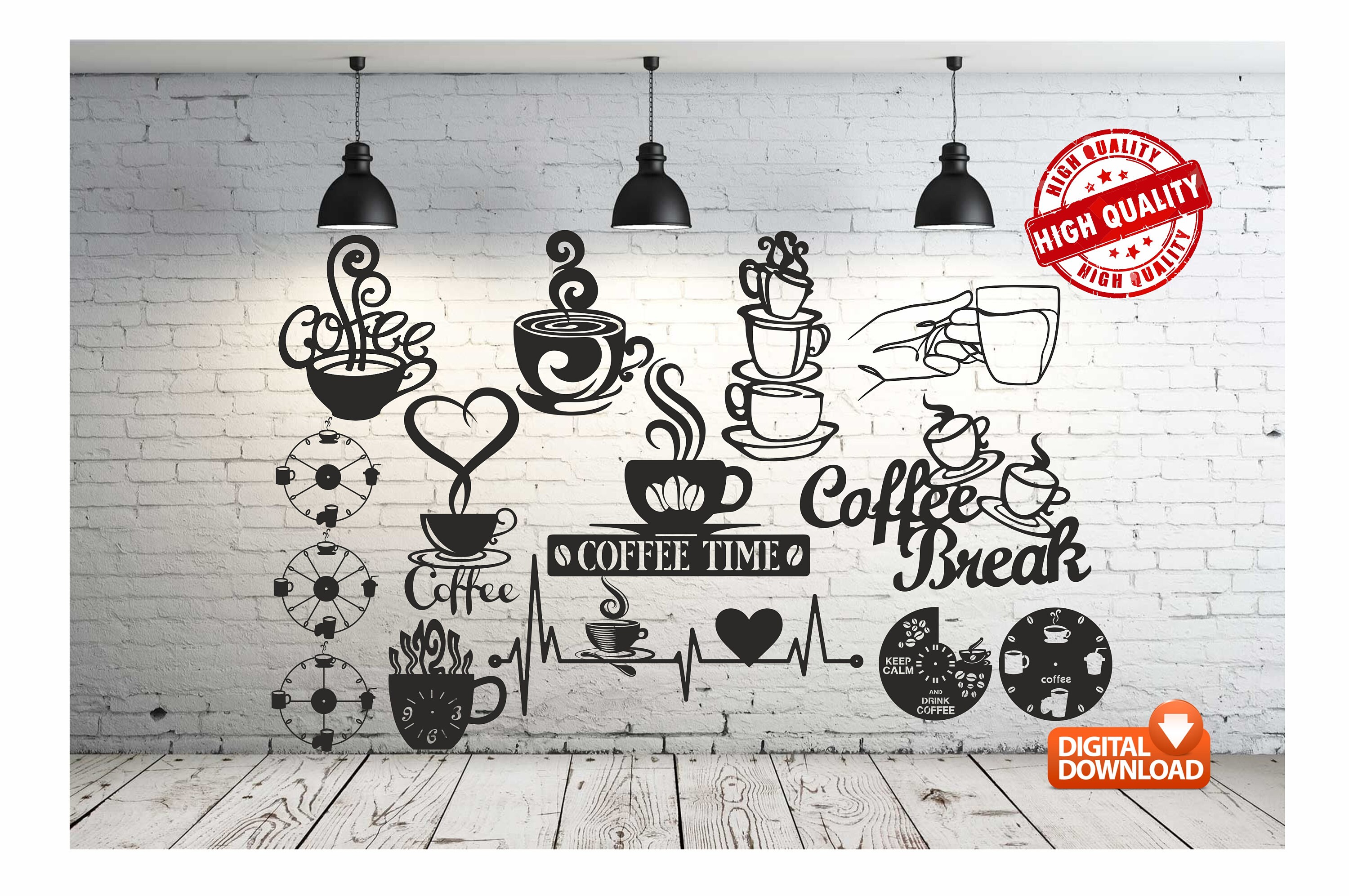 Coffee Wall Decor Bundle Vector Drawing File for Laser Cutting , Plasma ...