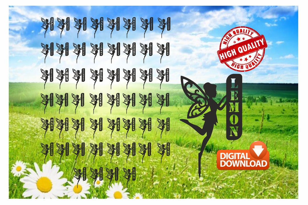 Fairy Herbs Vegetables Garden Stakes High Quality Vector Drawing File ...