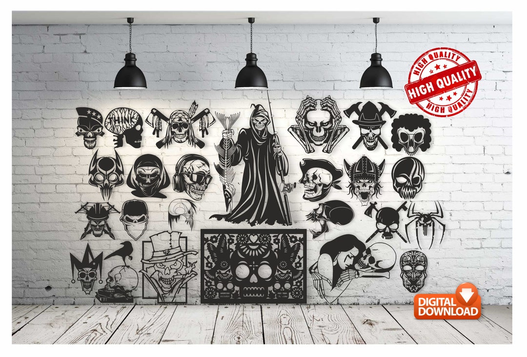 Skull Wall Decor Bundle Vector Drawing File for Laser Cutting , Plasma ...