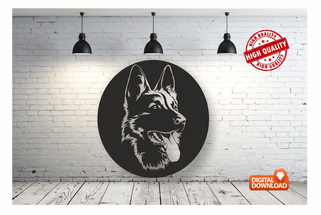 German Shepherd Wall Art Decor Vector Drawing File for Laser Cutting ...
