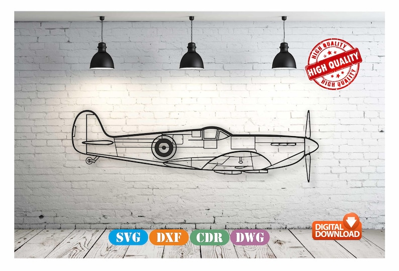 Spitfire Mk II Aircraft Silhouette Metal Wall Art Decor Laser Cutting ...