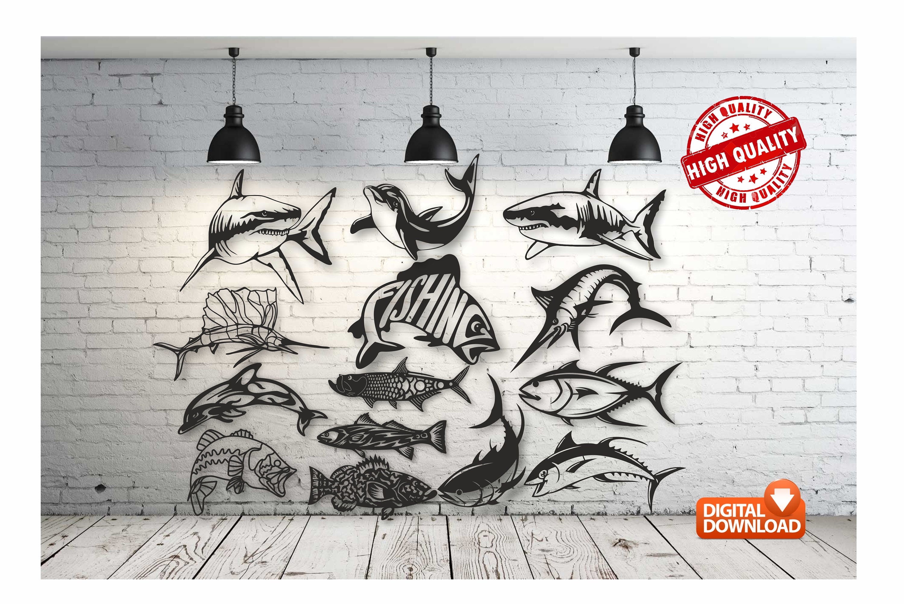 Fish Bundle High Quality Wall Art Decor Vector File for Laser Cutting ...