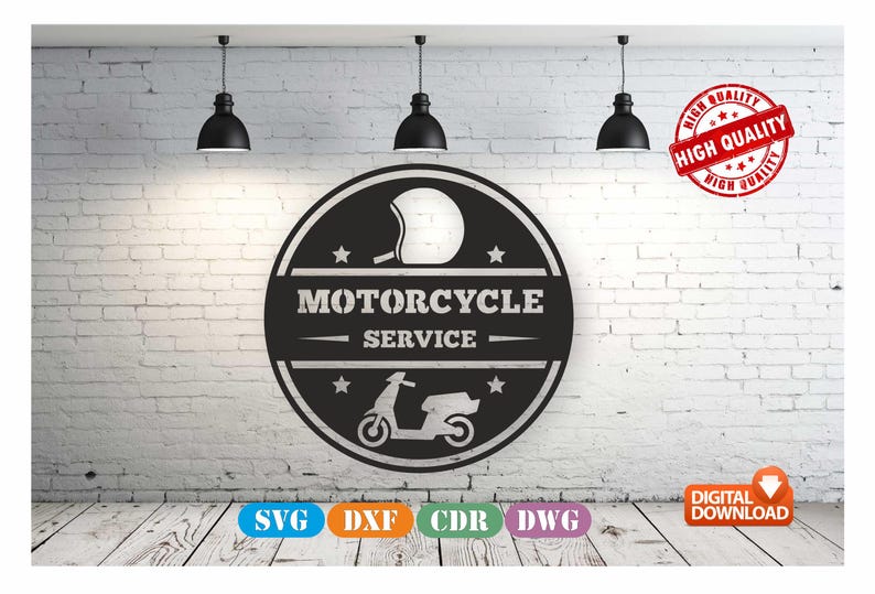 Motorcycle Service Logo Vector Drawing File for Laser Cutting , Plasma ...
