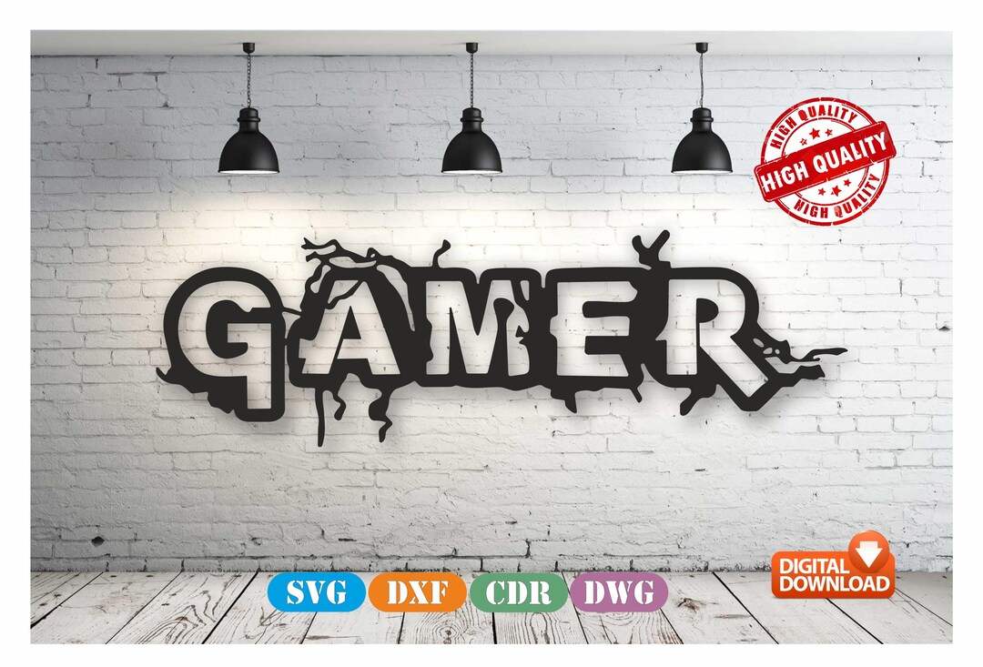 Gamer Wall Art Decor Vector Drawing File for Laser Cutting , Plasma ...
