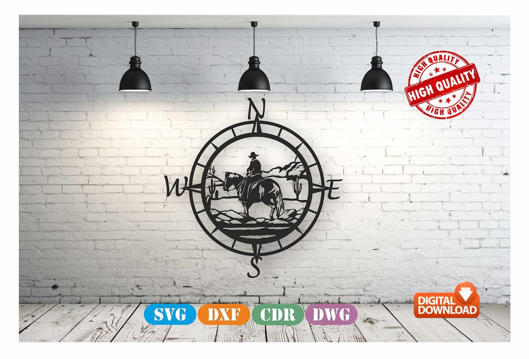 Cowboy Compass Wall Art: Laser Cut CNC Vector File (digital Download ...