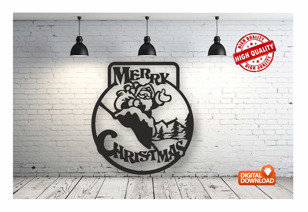 Merry Christmas Wall Decor Vector Drawing File for Laser Cutting , Plasma Cutting( Dxf , Dwg ...