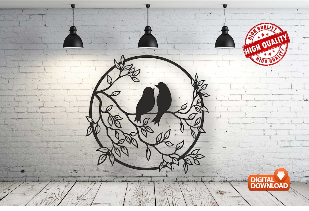 Birds on Branch Wall Decor Vector File for CNC Laser Cutting (digital ...