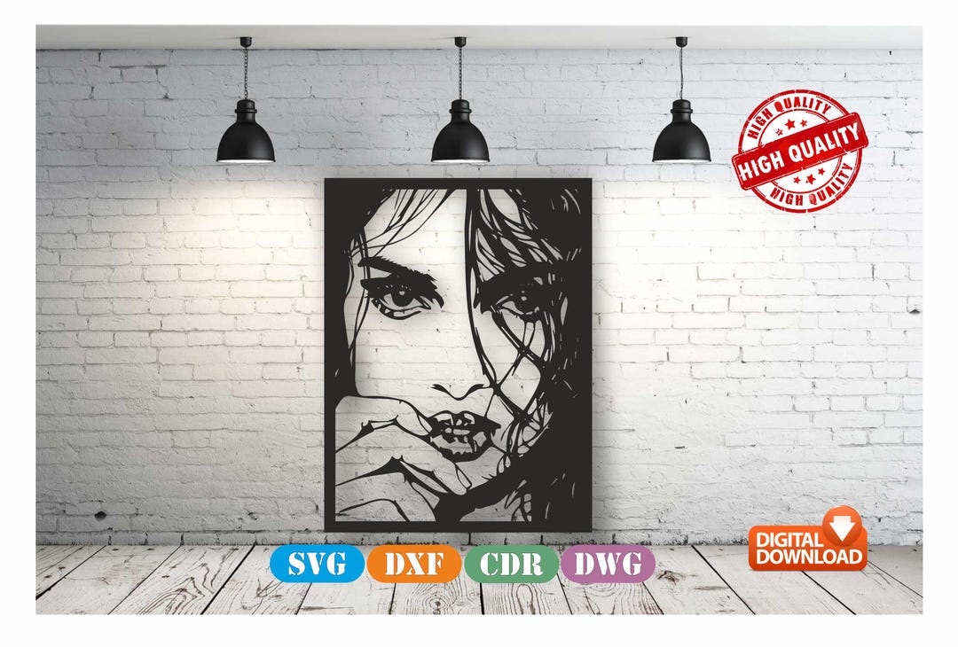 Woman Face Wall Art Decor Vector Drawing File for Laser Cutting ...