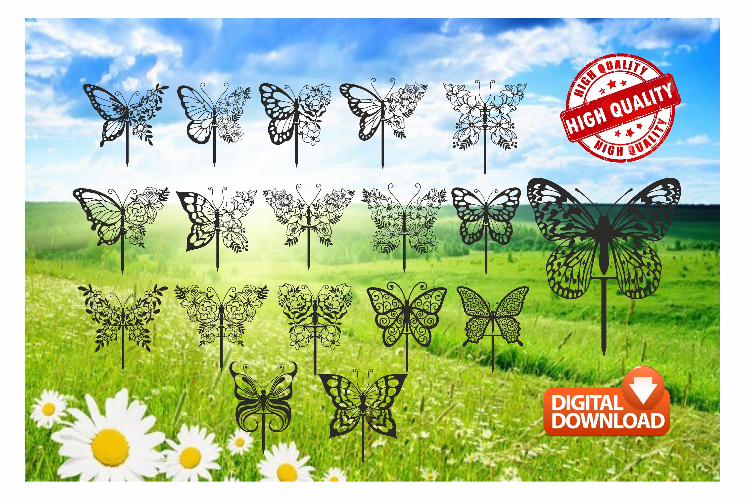 Butterfly Garden Stakes High Quality Vector Drawing File for Laser ...