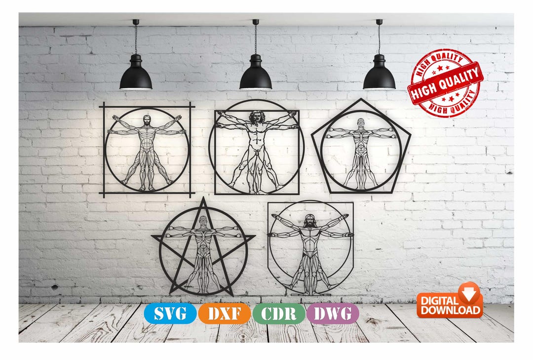 Vitruvian Man Bundle Wall Decor Bundle Vector Drawing File for Laser ...