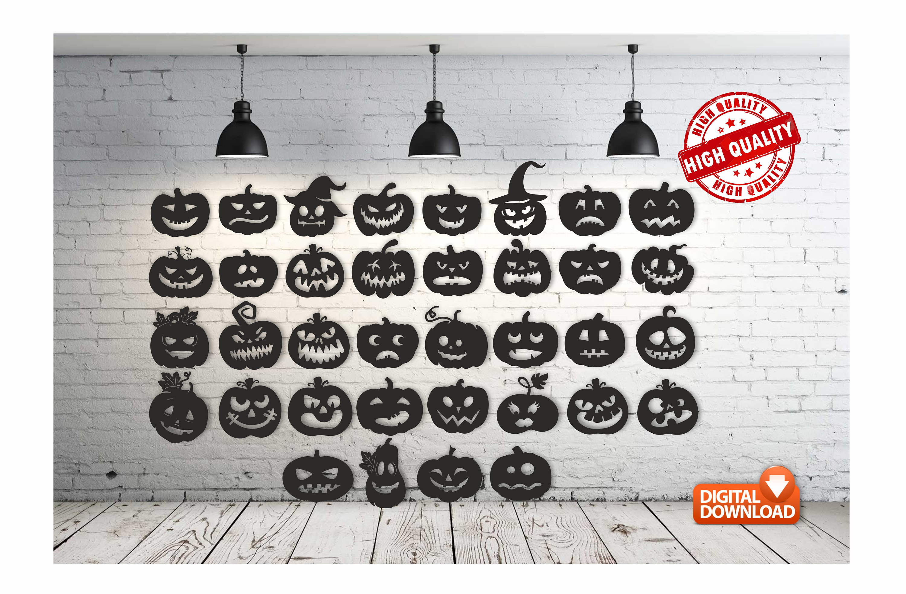 Halloween Pumpkin Bundle Wall Art Decor Vector File for Laser Cutting ...