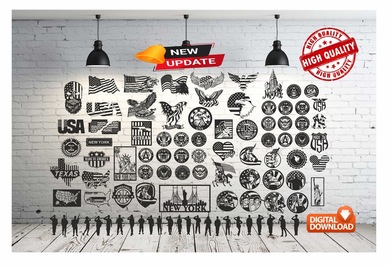 USA Military and USA Wall Decor Bundle Vector Drawing File for Laser ...