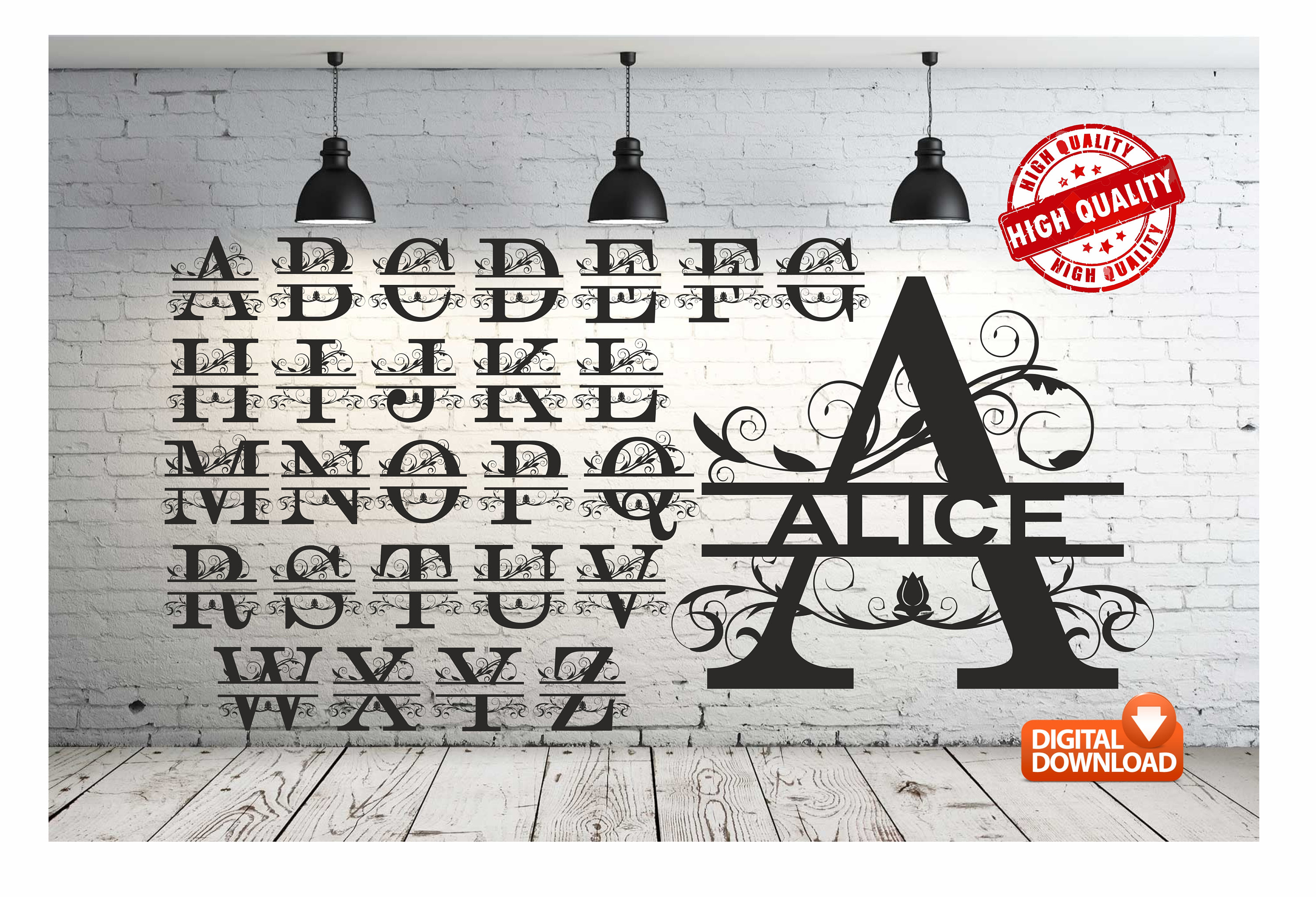 Split Monogram Alphabet Letters Wall Art Decor Vector Drawing File for ...