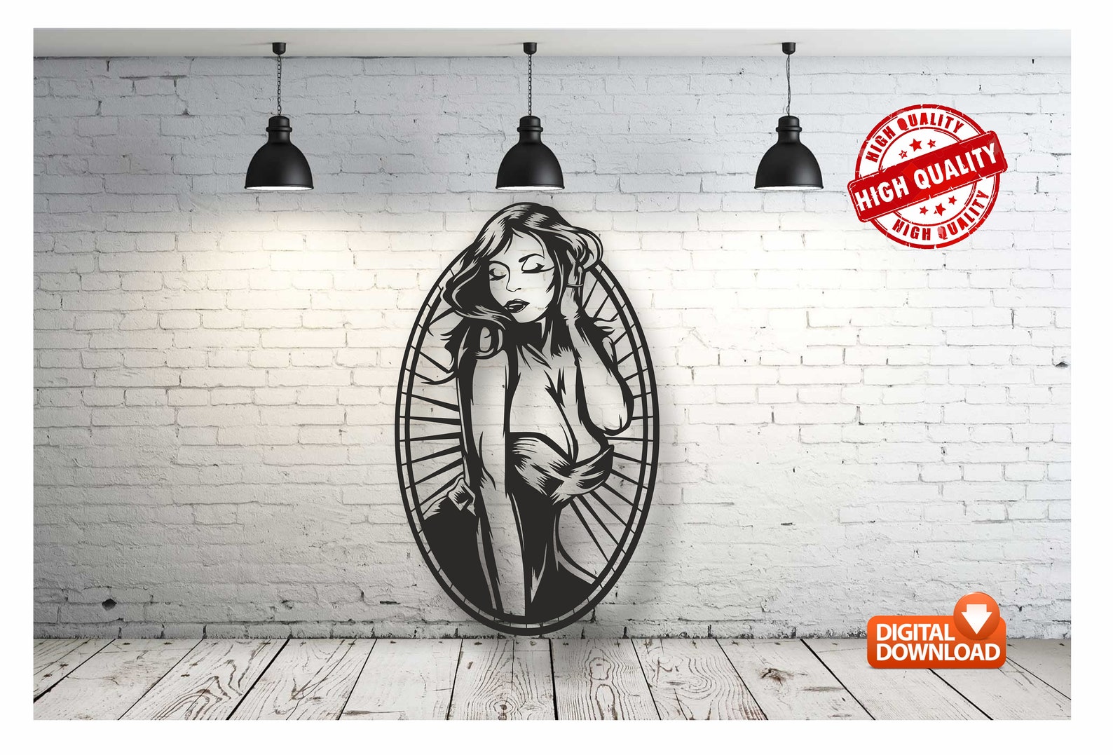Sexy Woman Wall Art Decor Vector Drawing File for Laser Cutting ...