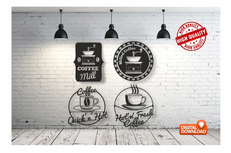 Coffee Shop Wall Decor Bundle Vector Drawing File for Laser Cutting ...