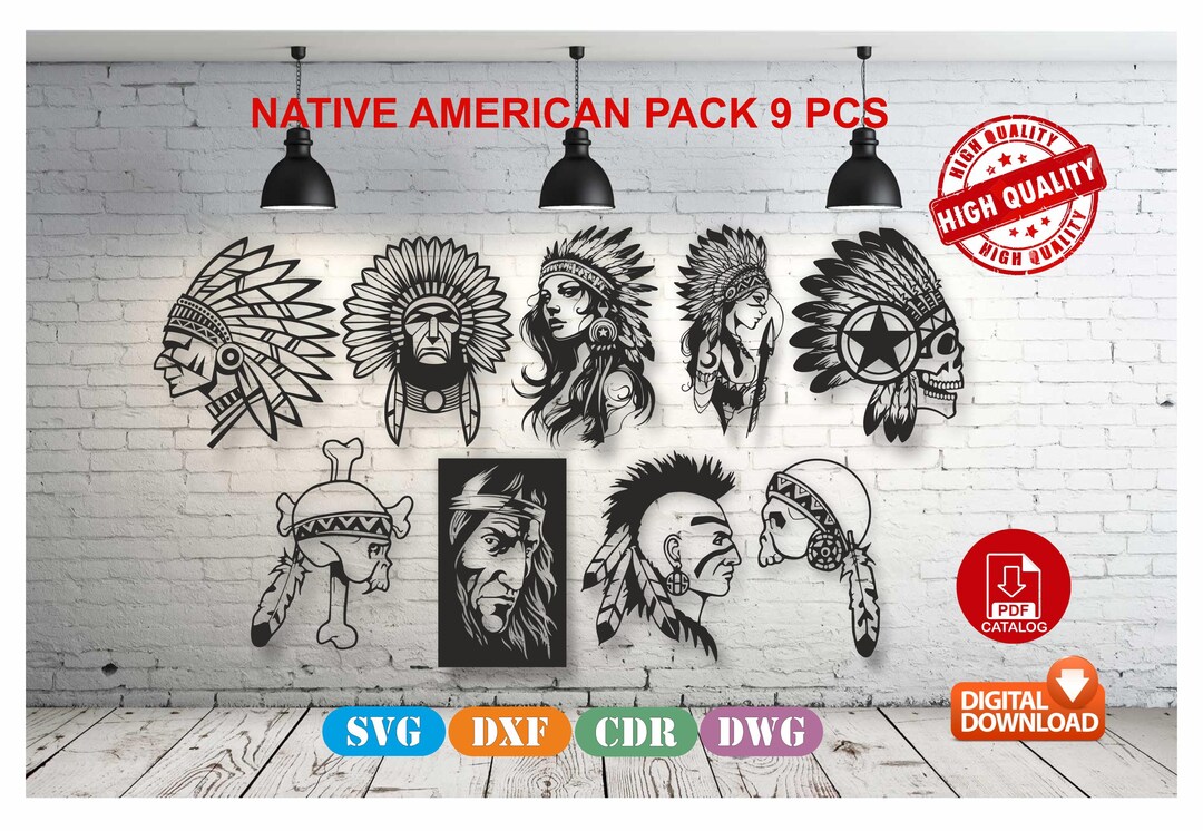 Native American Wall Decor Bundle Vector Drawing File for Laser Cutting ...