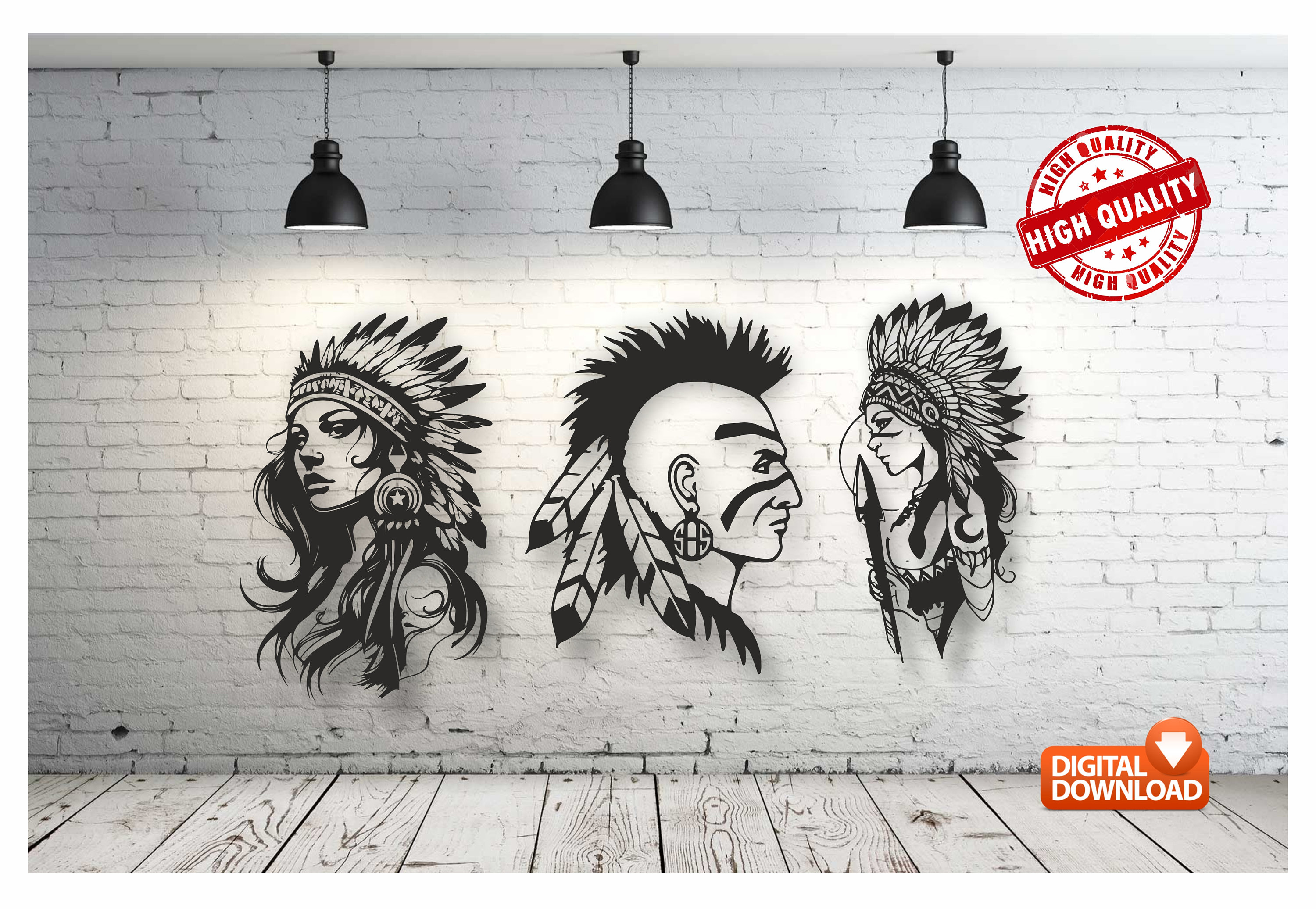 Native American Wall Decor Bundle Vector Drawing File for Laser Cutting ...