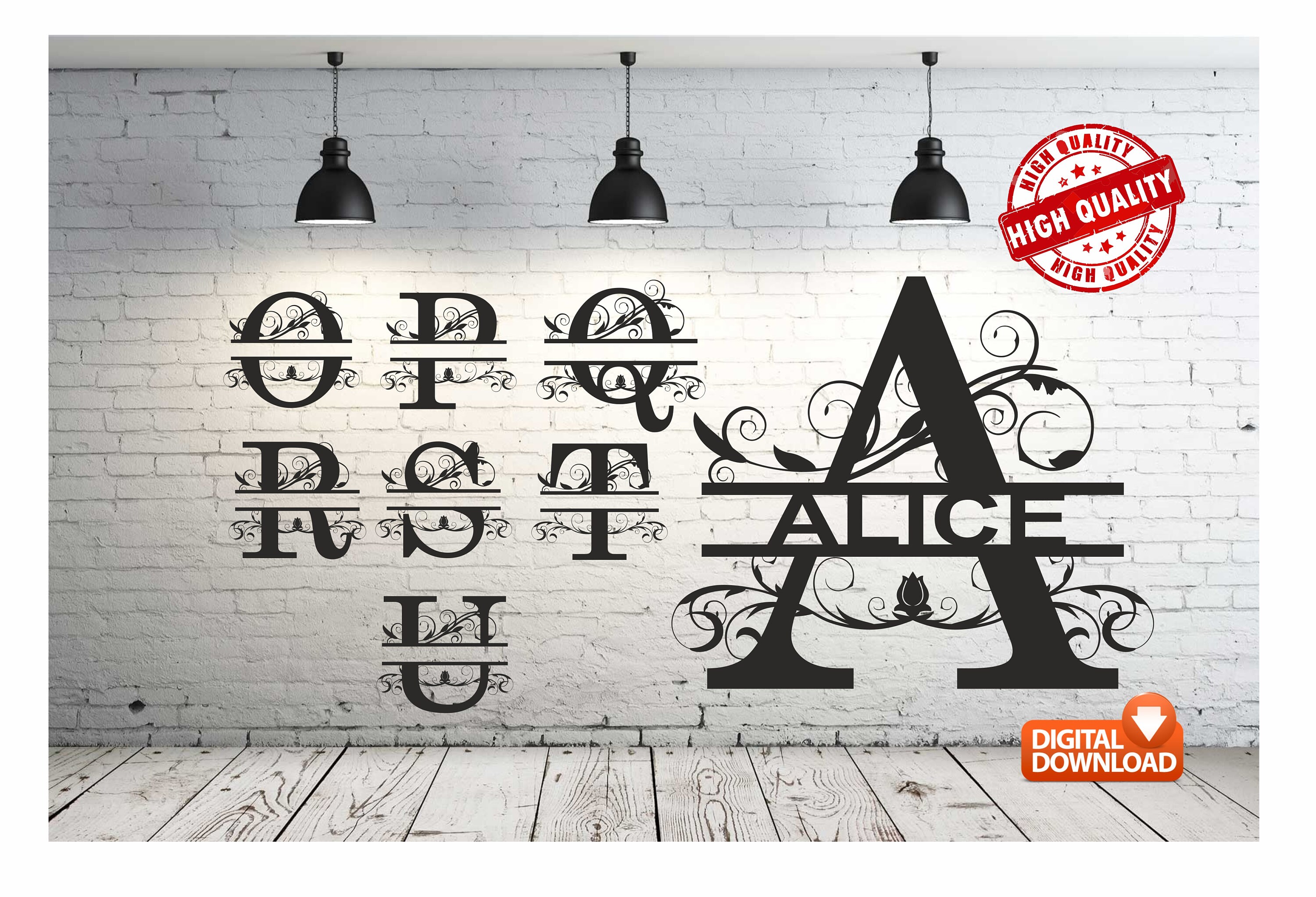 Split Monogram Alphabet Letters Wall Art Decor Vector Drawing File for ...