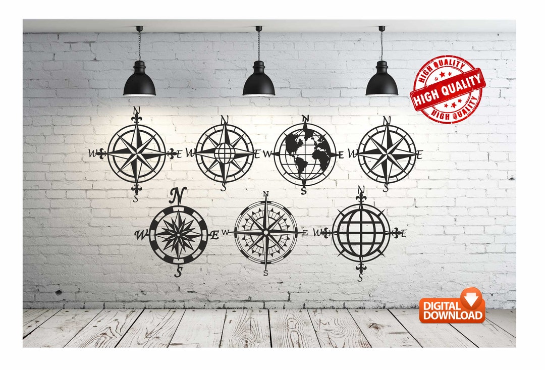 Compass Wall Art Decor Vector Drawing File for Laser Cutting , Plasma ...