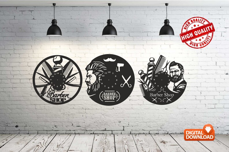 Barber Shop Wall Clock Bundle High Quality Vector Drawing File for ...