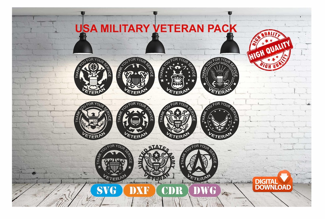 USA Military Veteran Wall Decor Bundle Vector Drawing File for Laser ...