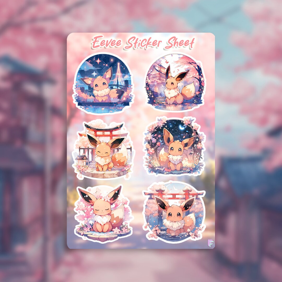 Eevee Japanese Cherry Blossom Sakura Sticker Sheet Video Game Gift ...