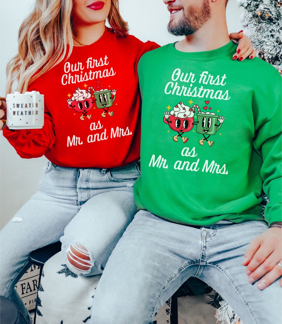 Our First Christmas as Mr Mrs, Mr Mrs Sweatshirts, Ugly Couple Sweaters ...
