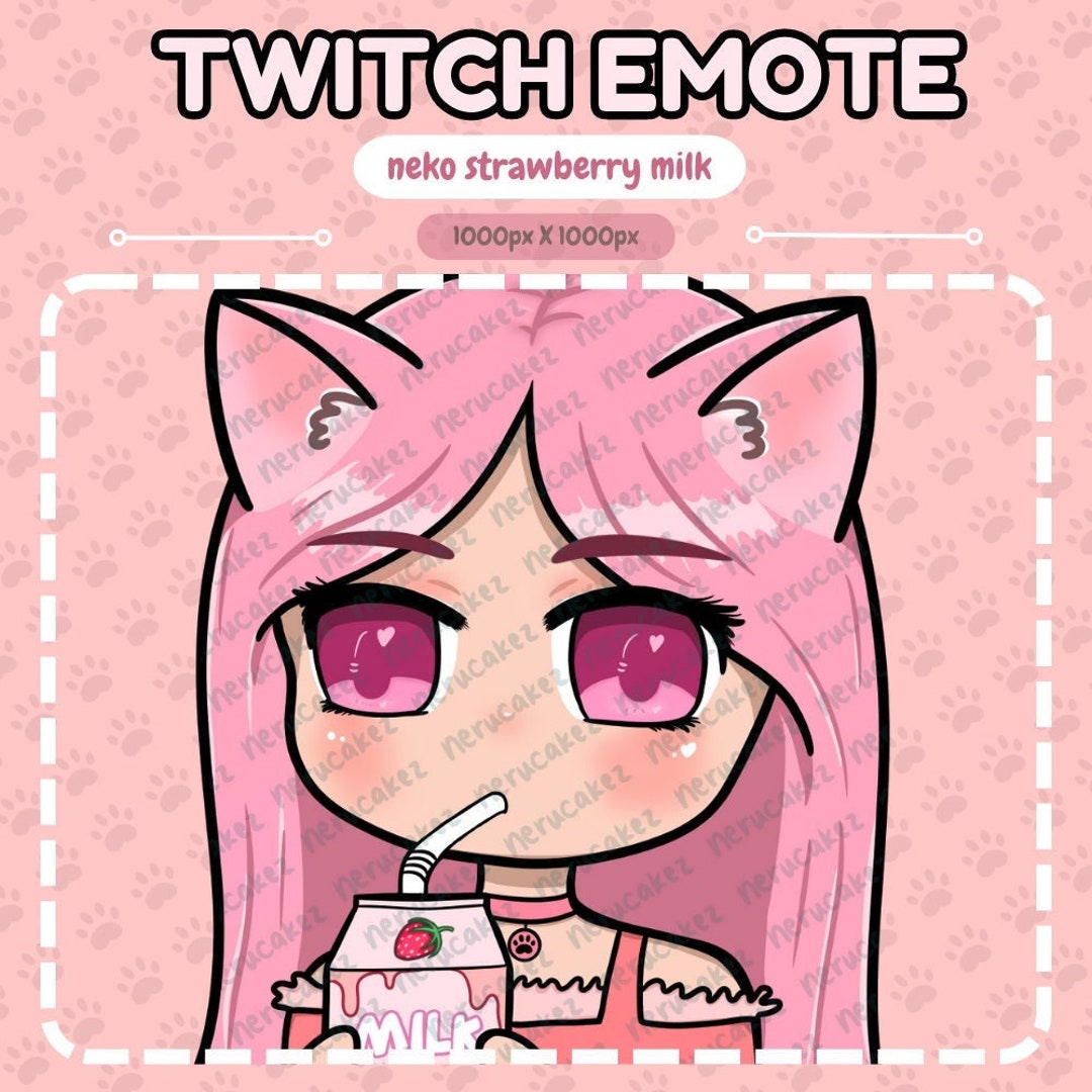Cute Chibi Cat-ears Strawberry Milk Emote | Twitch Emote | 1000px X ...
