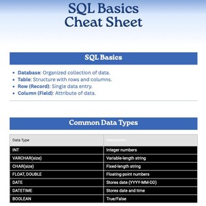 Ultimate SQL Cheat Sheet & Study Guide Beginner to Advanced SQL Commands Digital Download - Etsy