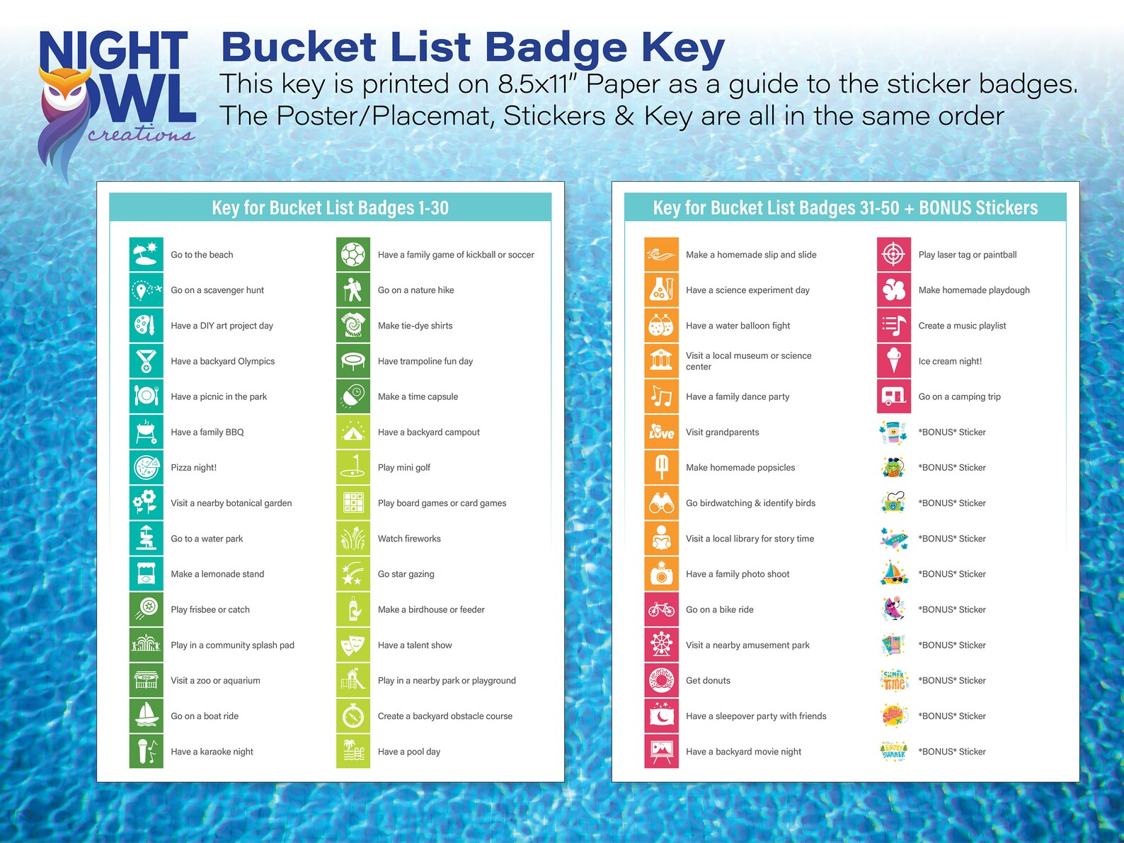 PHYSICAL PACKET: Summer Activity Bucket List Chart With Sticker Badges ...