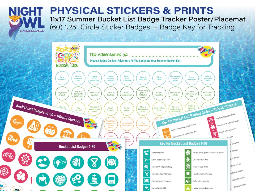 PHYSICAL PACKET: Summer Activity Bucket List Chart With Sticker Badges ...