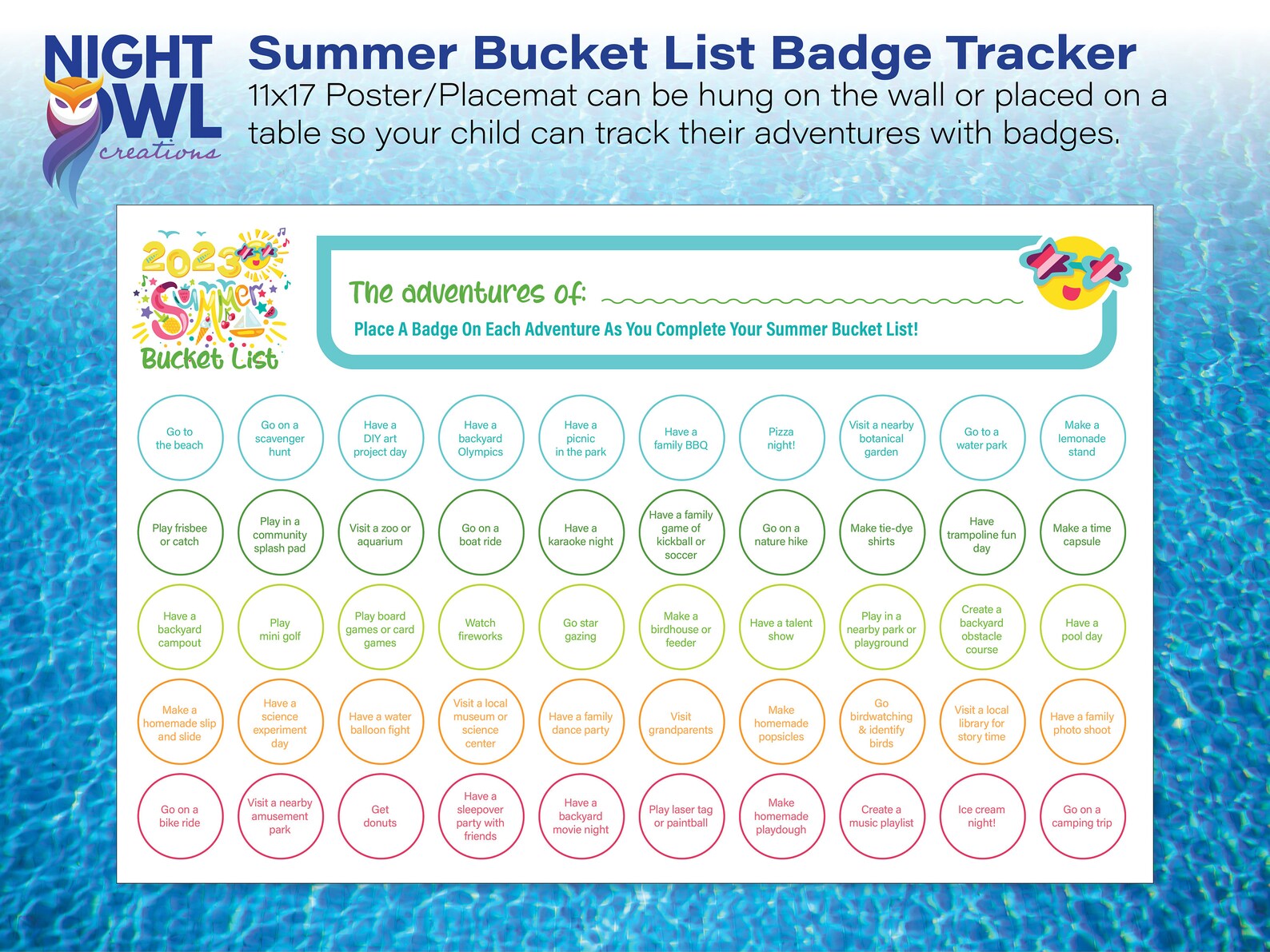 PHYSICAL PACKET: Summer Activity Bucket List Chart With Sticker Badges ...