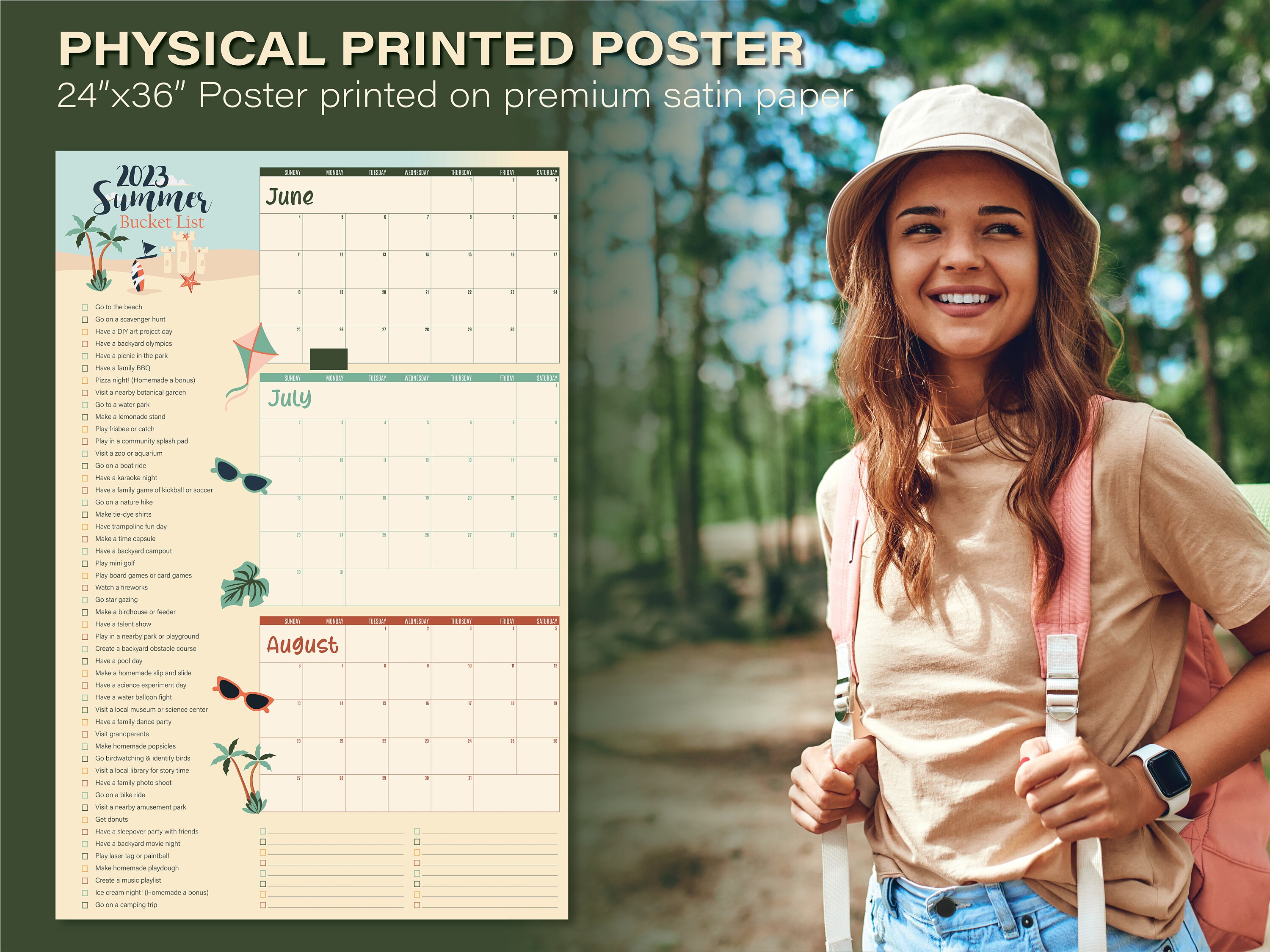 PHYSICAL POSTER: 24x36 2023 Summer Bucket List & Calendar Poster Summer ...