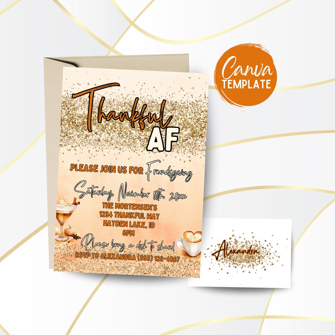 Thankful AF Invitation Gold Glitter Friendsgiving Invitation - Etsy