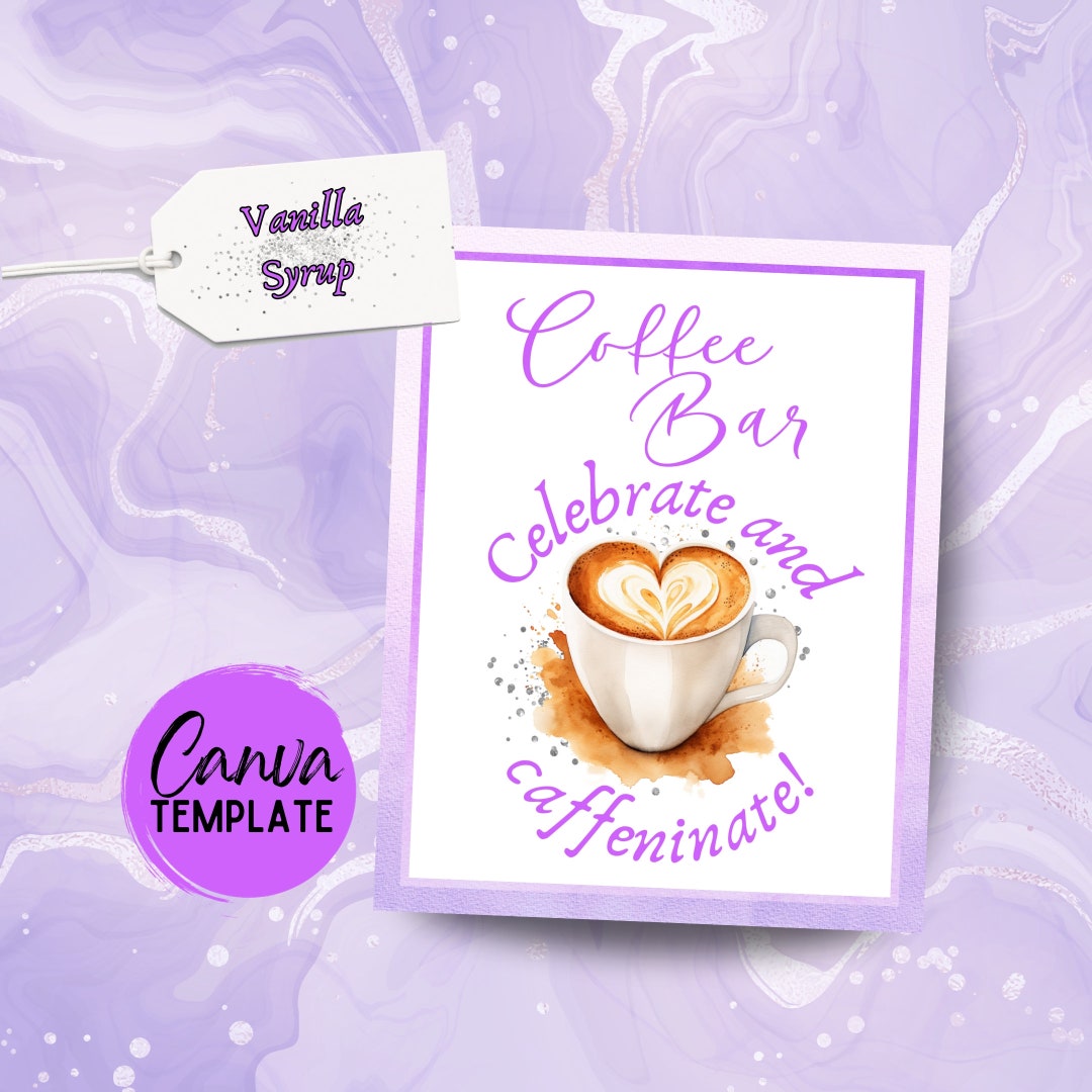 Purple Printable Coffee Bar Sign With Tags Editable Coffee Bar Sign ...