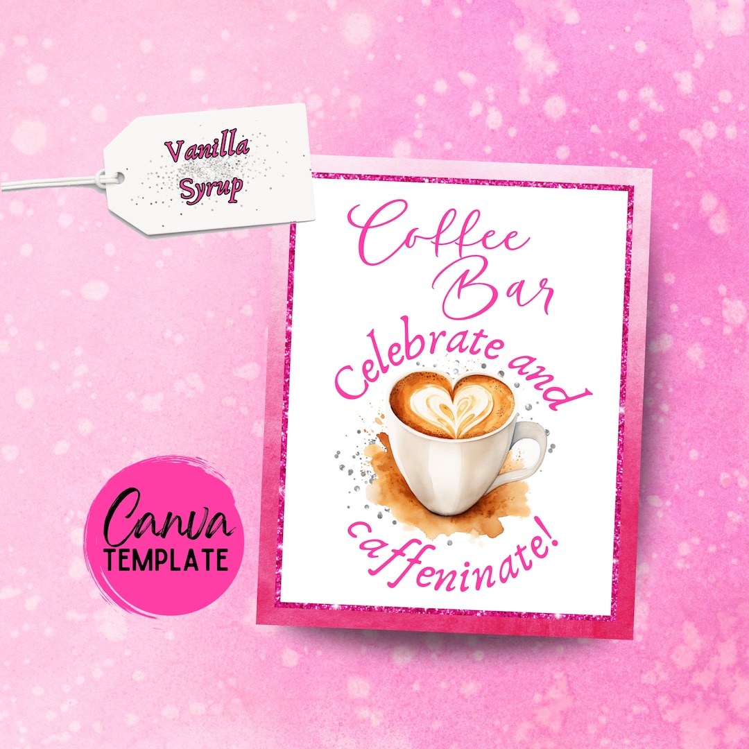 Letrero de cafetería imprimible de color rosa caliente con etiquetas ...