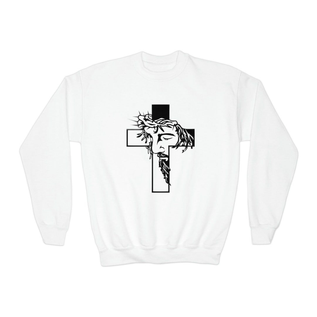 Jesus Crucified on Cross Youth Crewneck Sweatshirt - Etsy